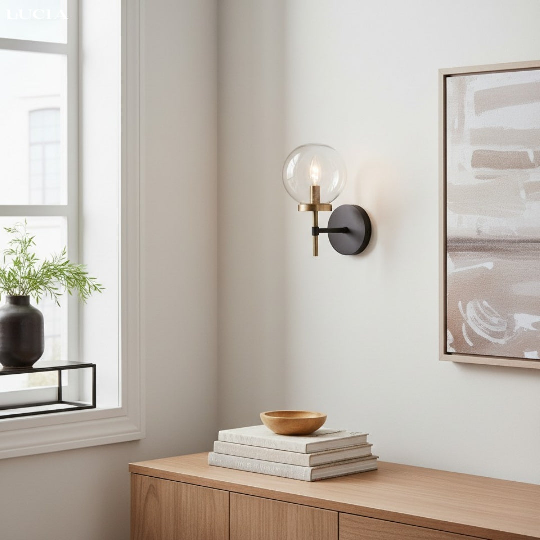 Artemis Modern Industrial Globe Clear Glass Wall Sconce | LuciaLiving ...