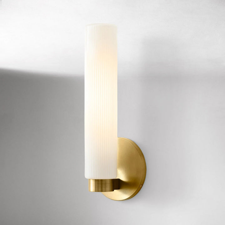 Nerida Minimalist Cylindrical Fluted Glass Sconce | Ribbed Glass Sconce ...