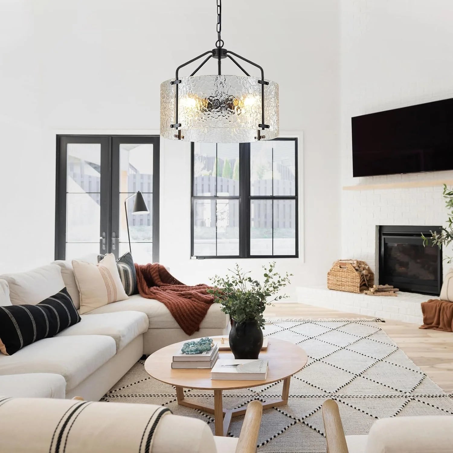 Hestia Modern Water Corrugated Glass Drum Pendant Light – At Ease Home Life
