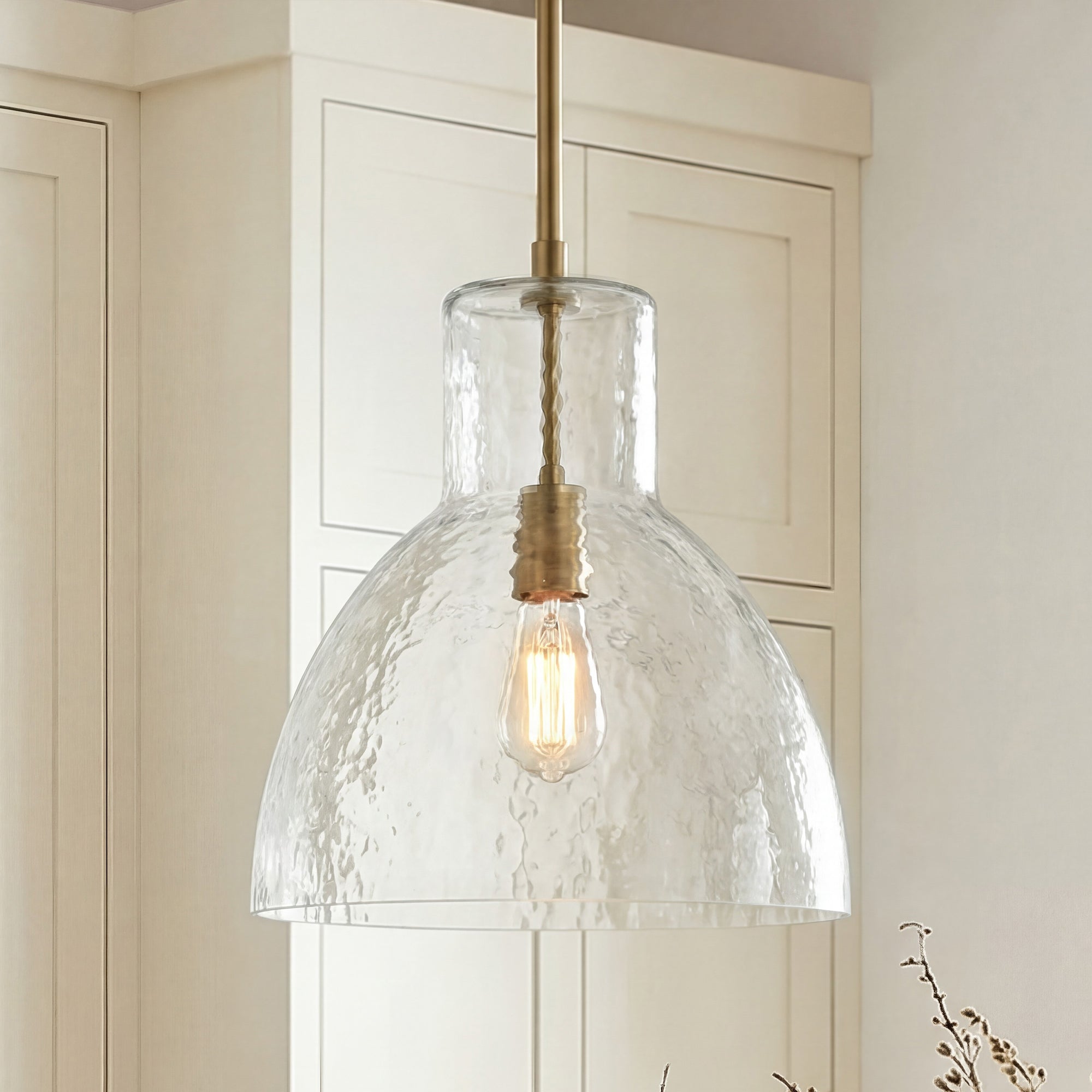 Modern Farmhouse Curved Hammered Glass Pendant Light | Lucia Living ...