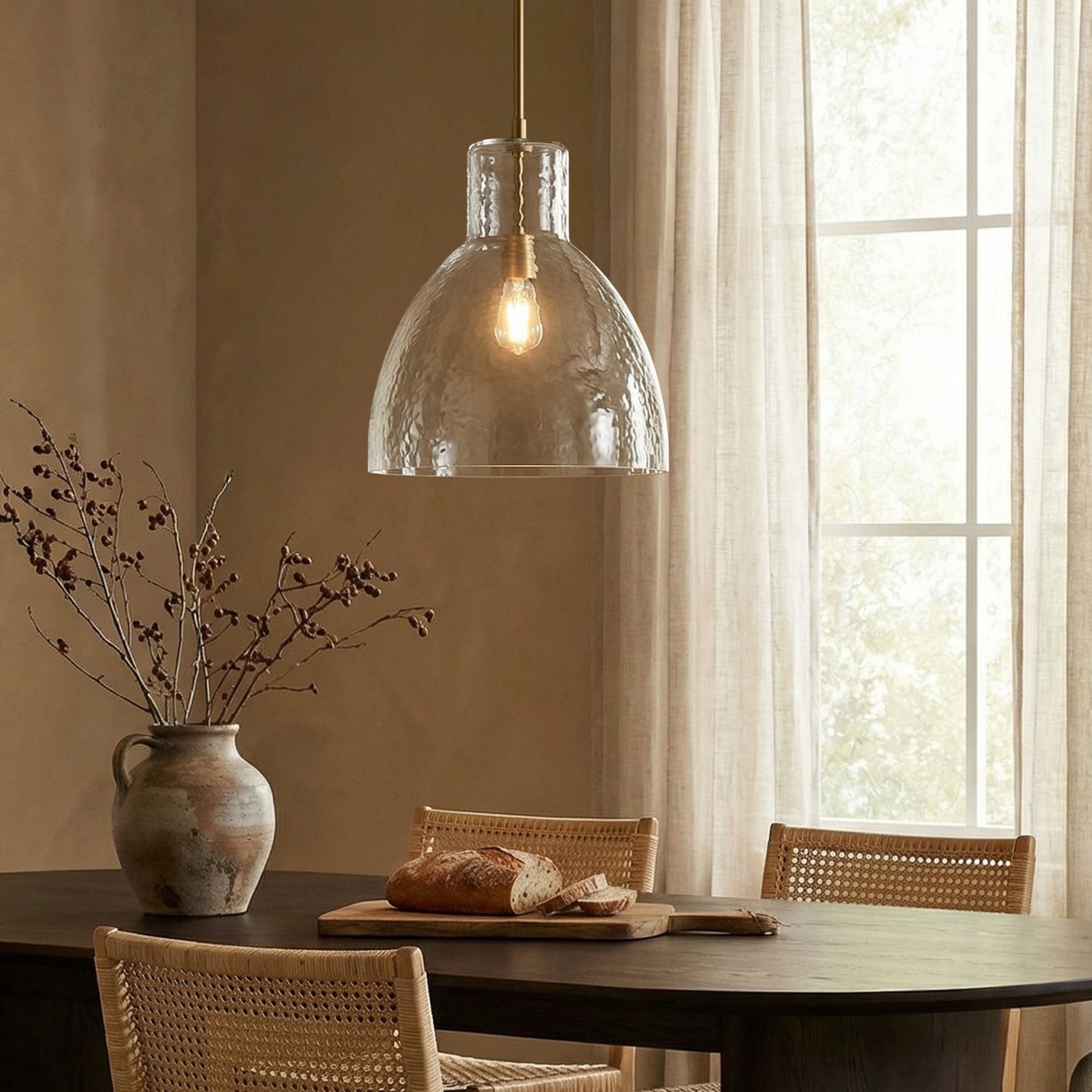 Modern Farmhouse Curved Hammered Glass Pendant Light | Lucia Living ...