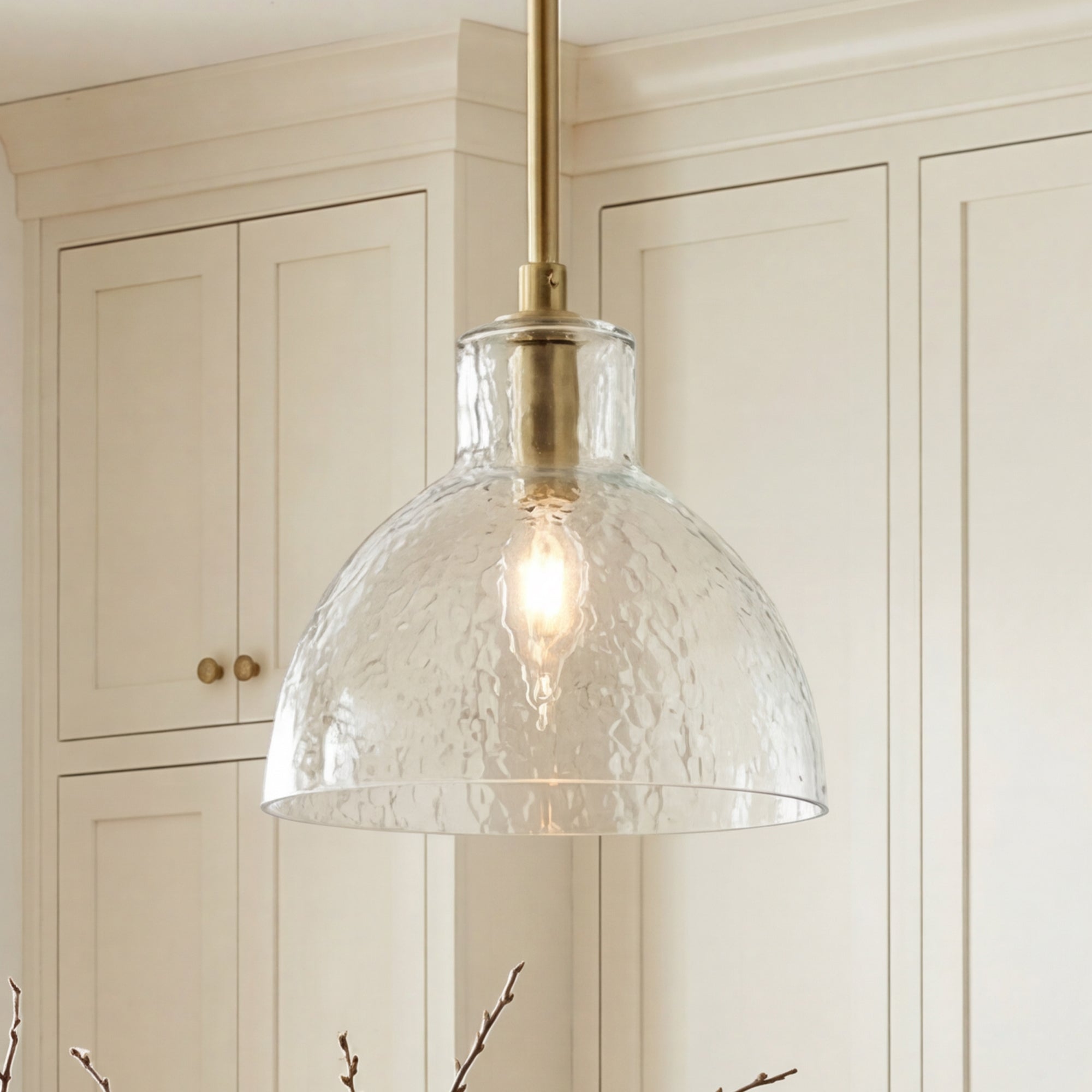 Modern Farmhouse Curved Hammered Glass Pendant Light | Lucia Living ...